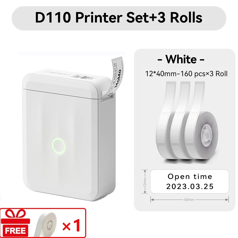 Niimbot D110/D11/H1S мини-термопринтер этикеток портативный прибор для изготовления бумаги беспроводная машина для изготовления наклеек бесчернильная этикетировочная машина для офиса и дома, D110 Wh-12x40-3Rolls