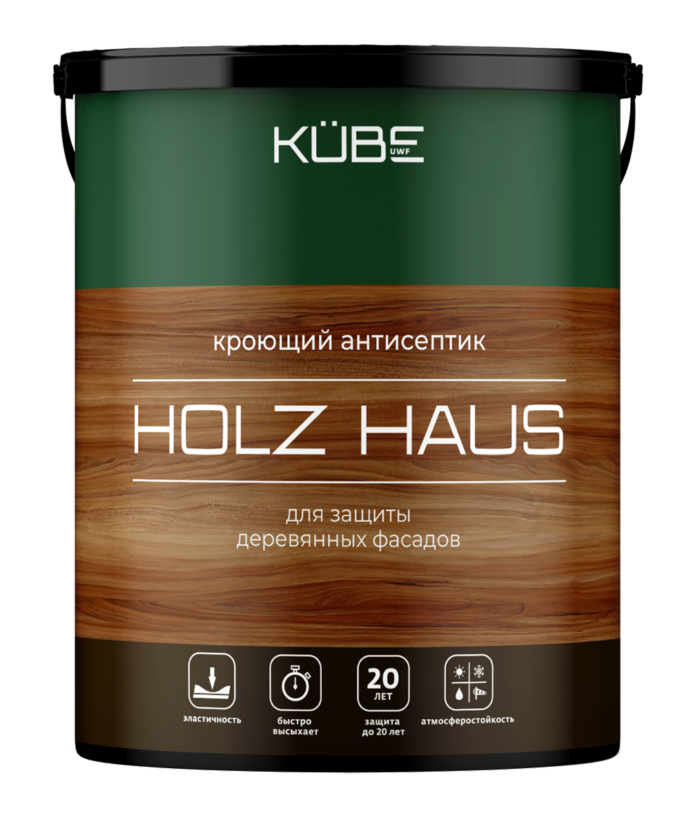 Kube Holz Haus антисептик кроющий для деревянных фасадов под колеровку, полуматовый, база С, 0,9 л