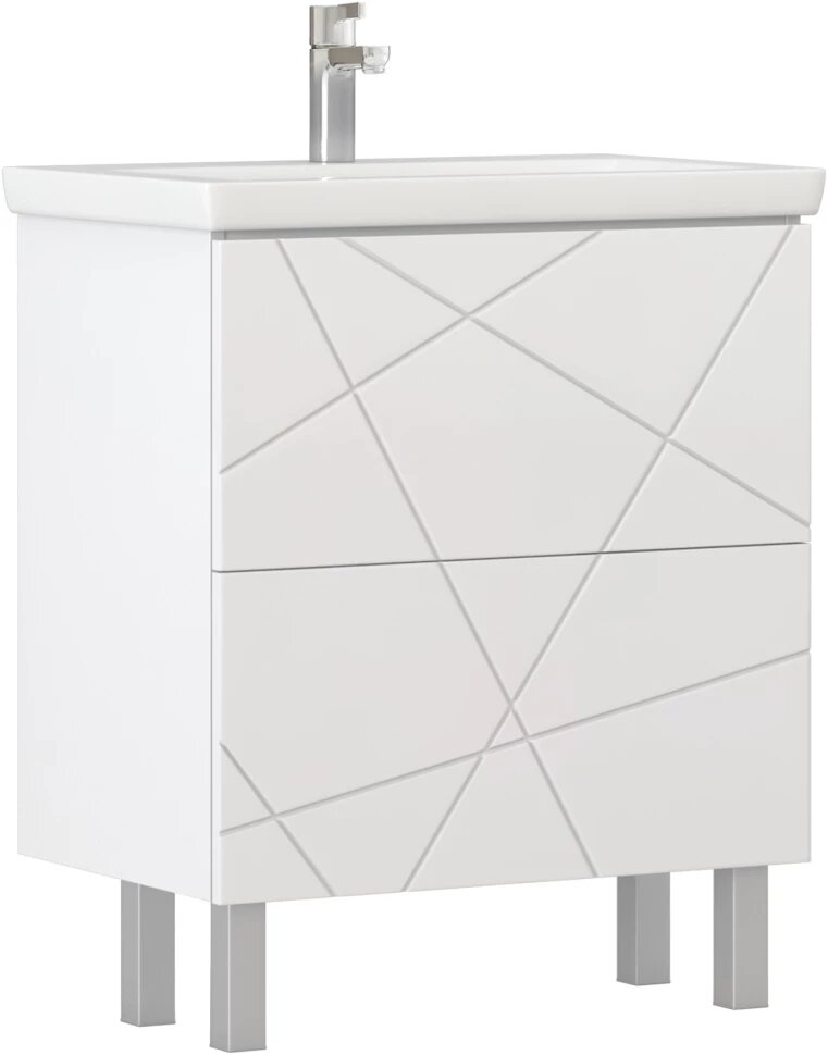 Тумба под раковину Vigo Geometry 016 66,4 см, напольная, белый глянец/белый матовый