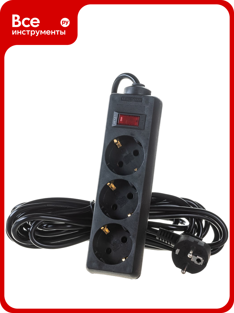 Сетевой фильтр ExeGate SP-3-5B 3 евро с заземлением, 5м, выключатель с подсветкой, черный 221182