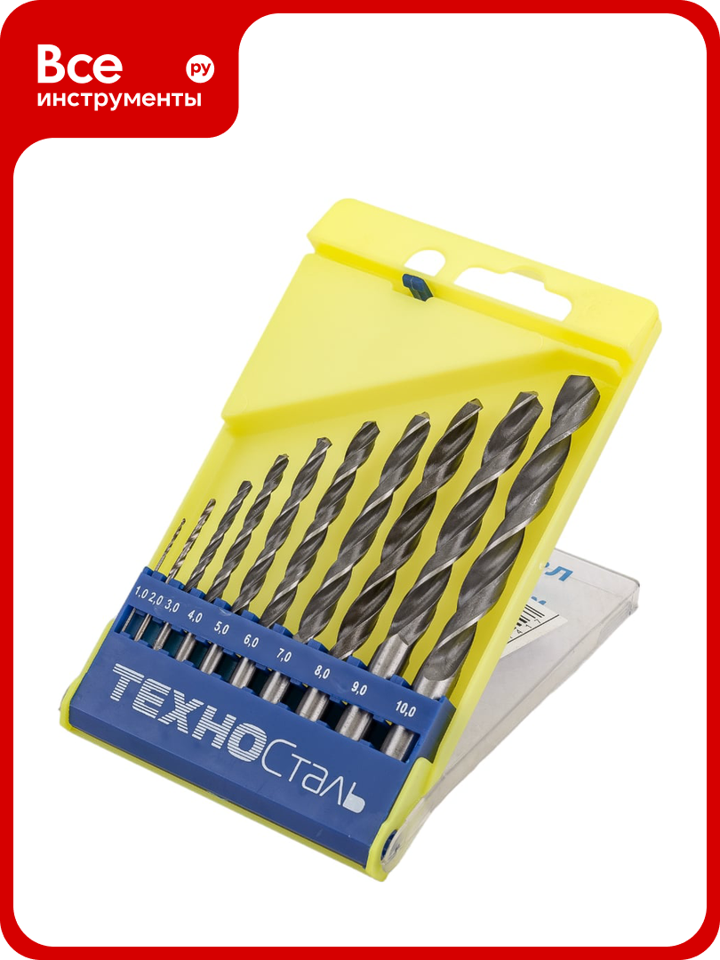 Набор сверл по металлу (10 шт; от 1 до 10 мм) Техносталь t145010, Сверла имеют цилиндрический хвостовик