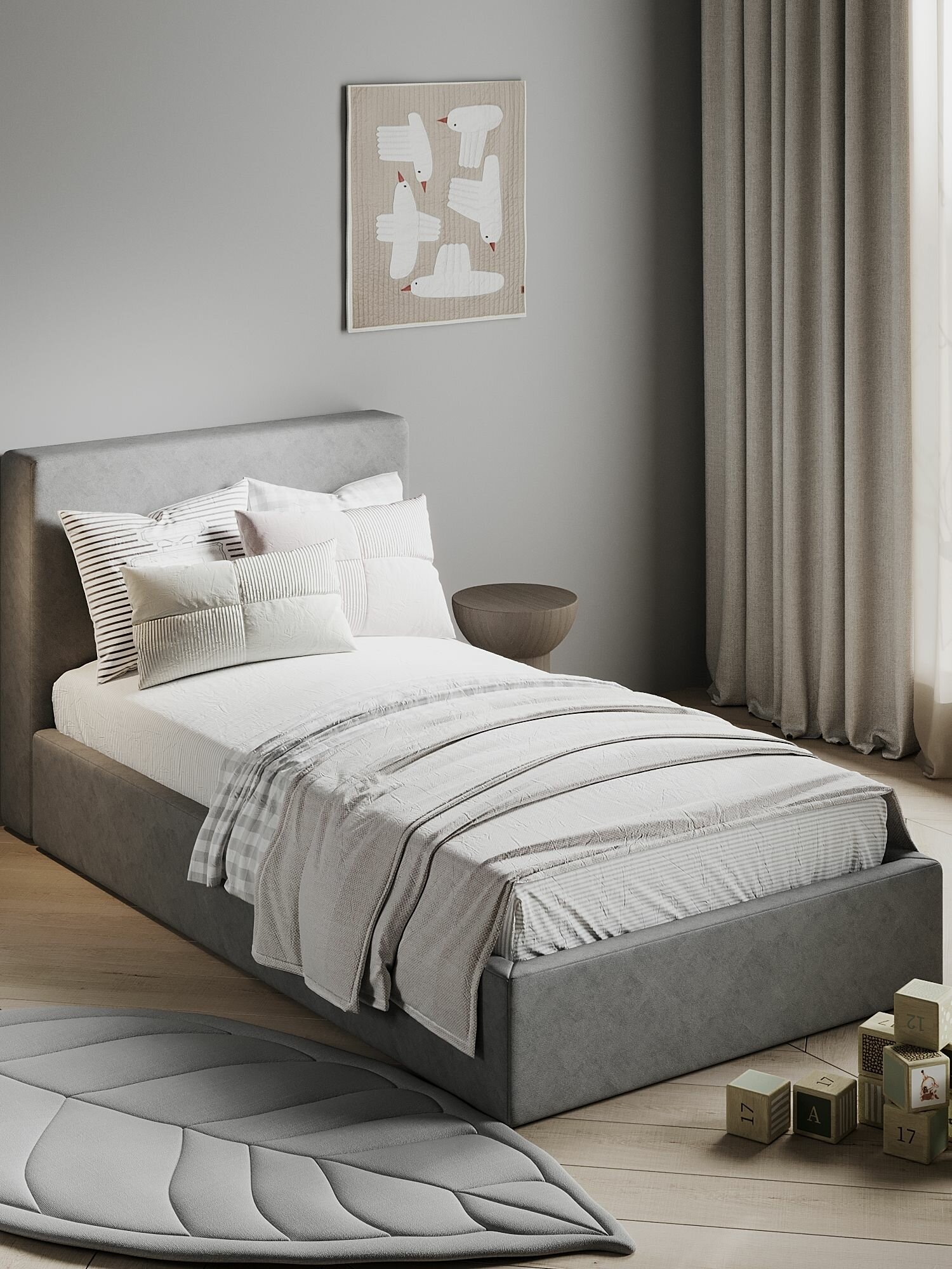 Кровать детская Альтхоум KIDS 1 Матрац 100х200 см/Каркас кровати 120х230 см коричневый, рогожка