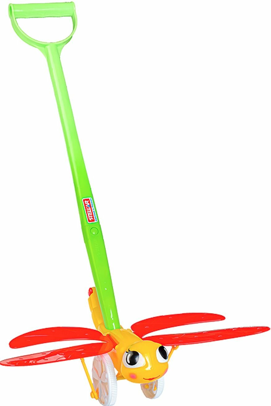 Детская каталка "Веселая стрекоза" с ручкой, развивающая игрушка для малышей, машинка-каталка для дома и улицы