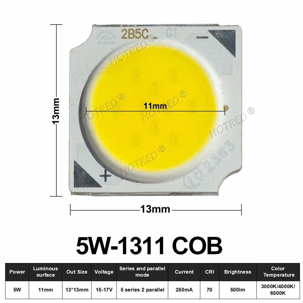 COB LED 5W 13x13mm 4500K нейтральный белый