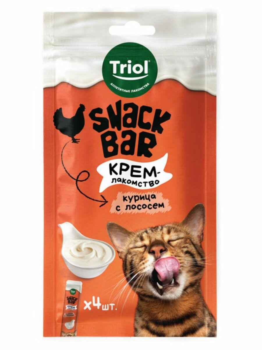 Корм для кошек влажный крем - пюре из курицы с лососем Triol SNACK BAR, 40 гр