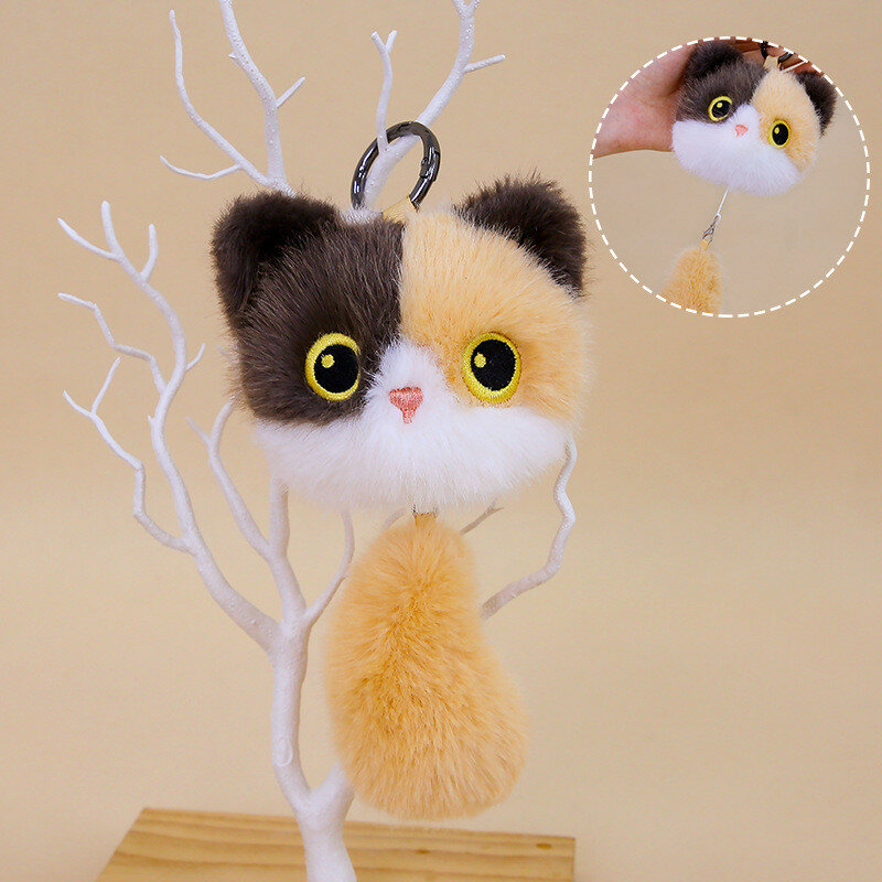 Plush siamese cat tail keychain with soft pp cotton fill for cute animal collectors