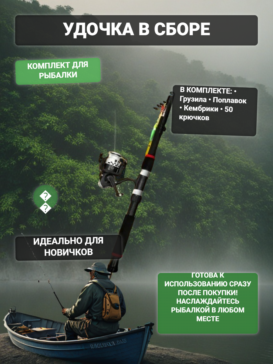 Удочка для рыбалки 300 см. Набор для рыбалки: удочка в сборе 300 см, набор оснастки