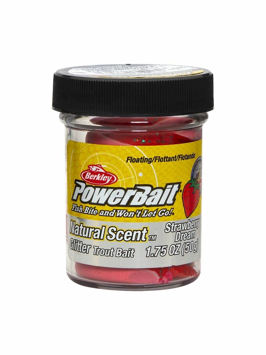 Паста форелевая Berkley PowerBait Natural Scent Glitter Trout Bait Fruits, 50 г, Strawberry Dream