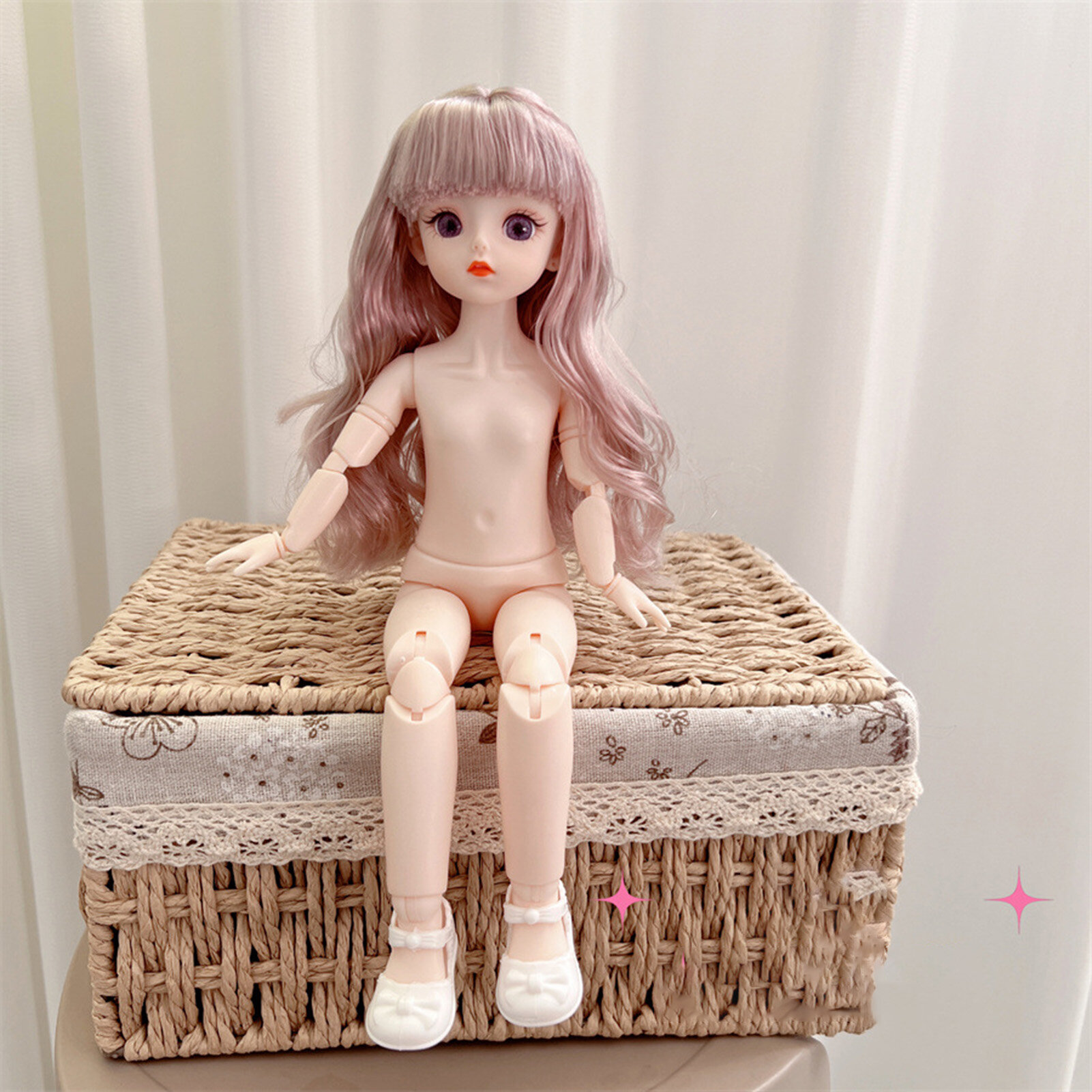 Куклы BJD тело 20 суставов подвижные 30см высота серые кудри фиолетовые глаза с головой туфлями