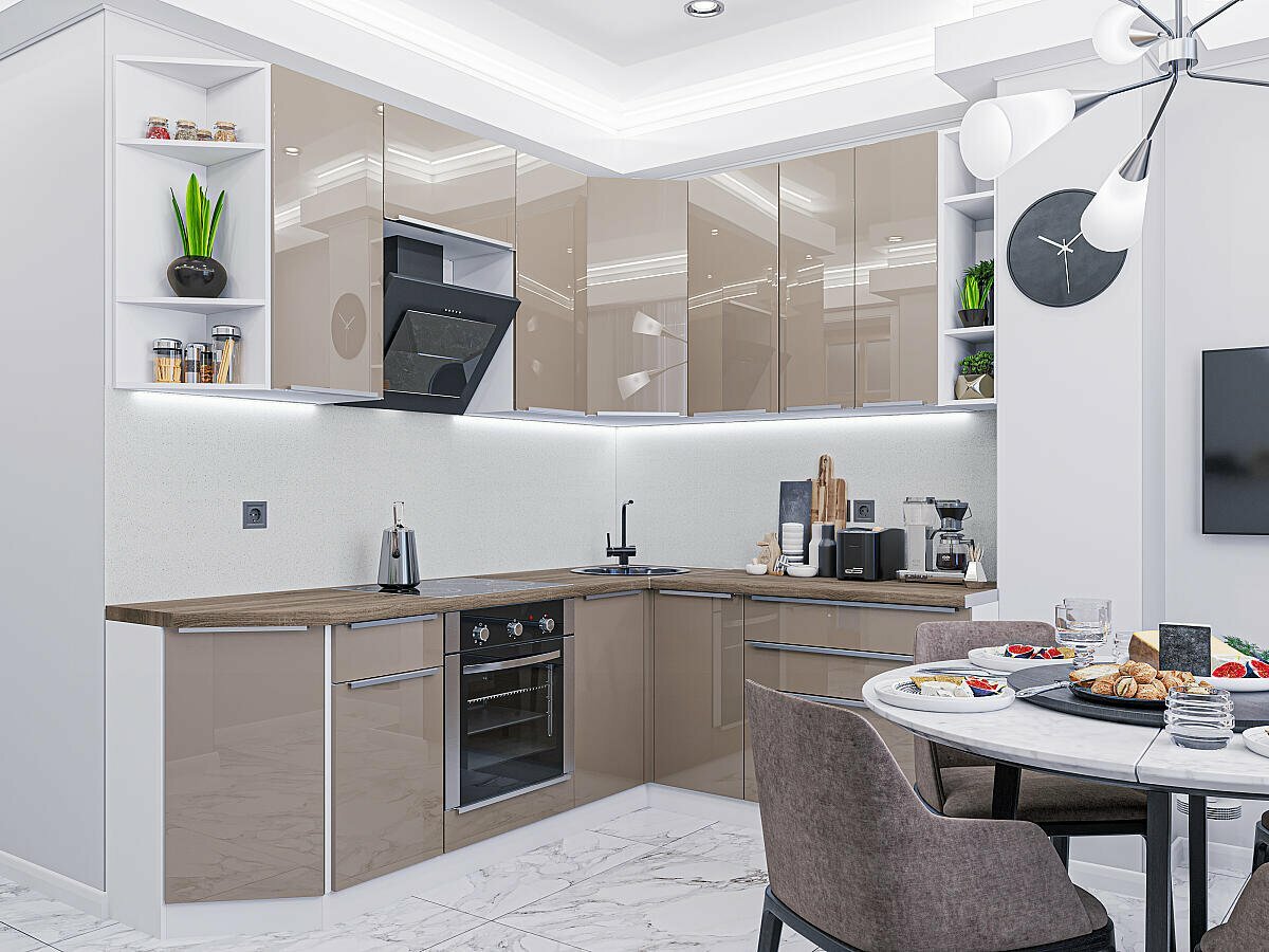 Кухня угловая 2,2*1,8 метра Фьюжн-04, Готовый кухонный гарнитур угловой без столешницы 2340*2200,1800*600 Gallant