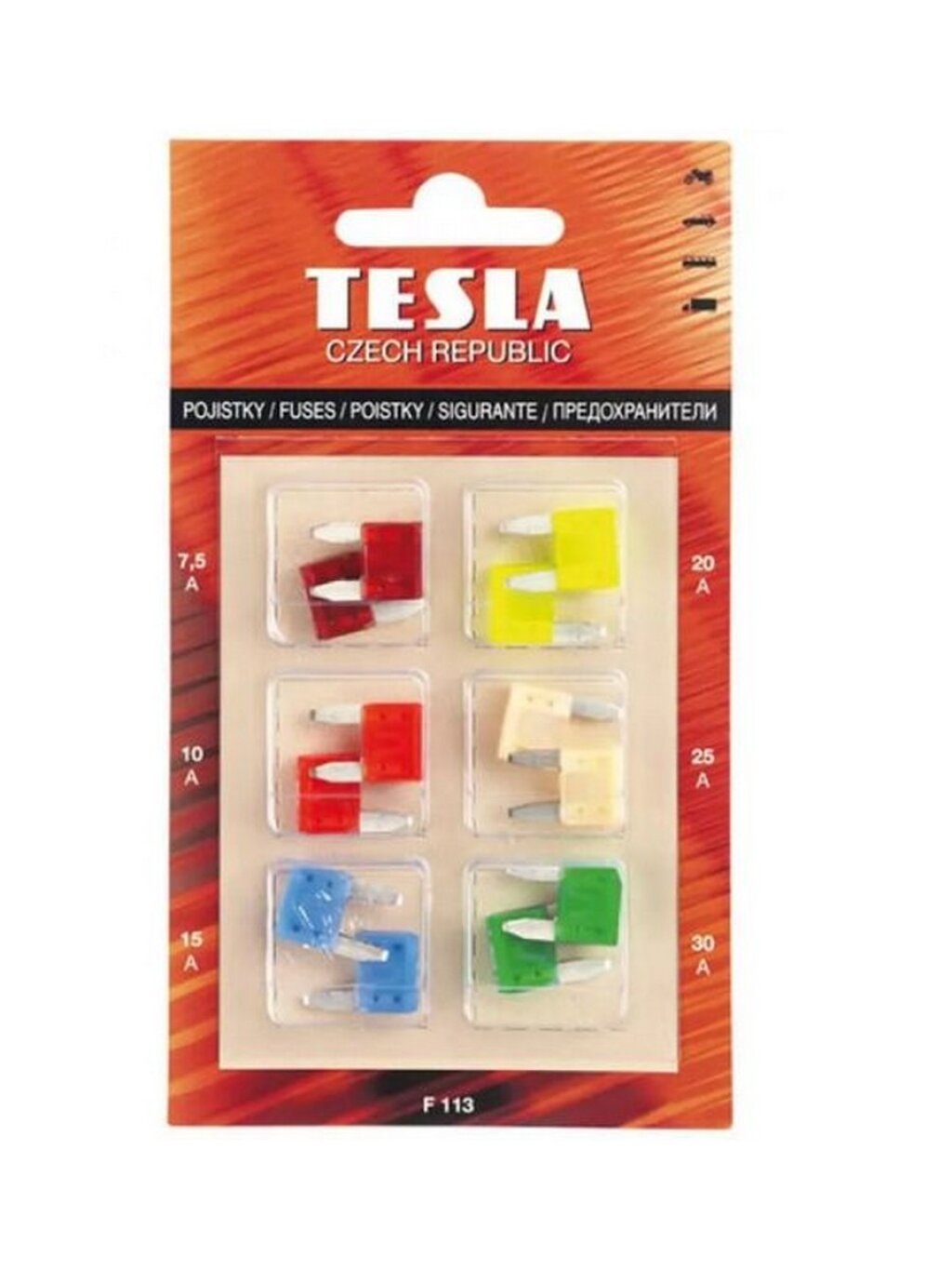 Предохранители флажковые Mini для а/м ВАЗ 1118 Евро Tesla 12 шт, 7,5А-30А вилочка