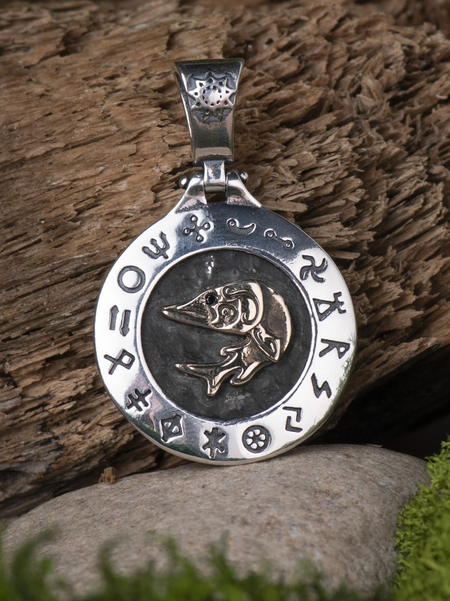 Подвеска Сила Предков, серебро, 925 проба, чернение, шпинель, бронзит