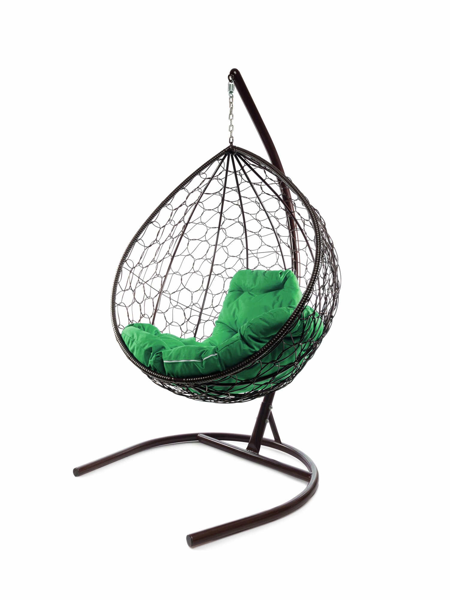 Подвесное кресло "Капля" коричневое с зелёной подушкой