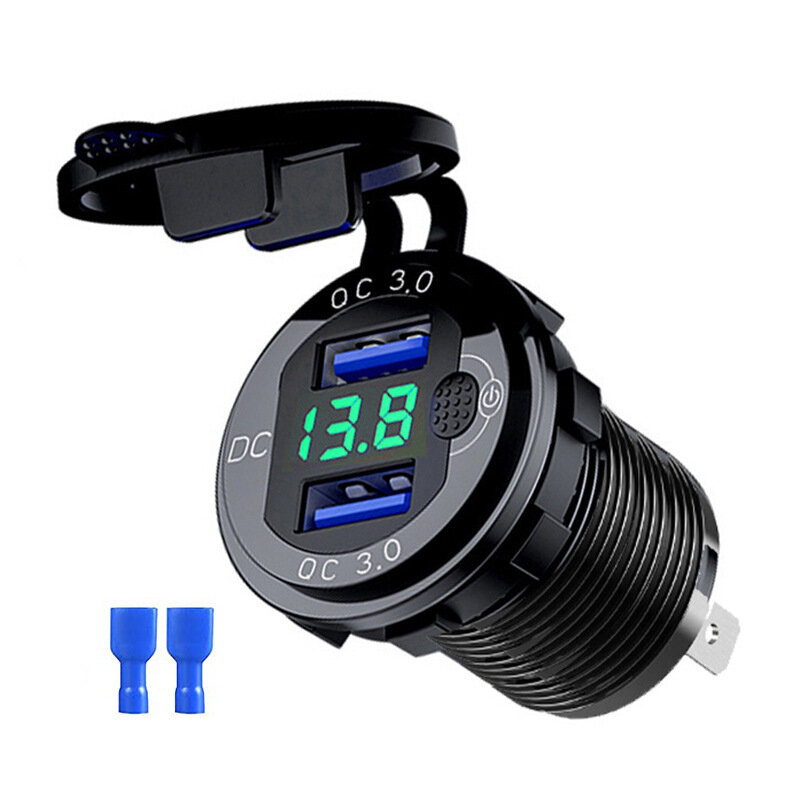 Разъём 2 USB в авто врезной RADIANCE SKY 12v-24. Быстрая зарядка. Врезная розетка в машину 2USB 3.0 + Вольтметр.