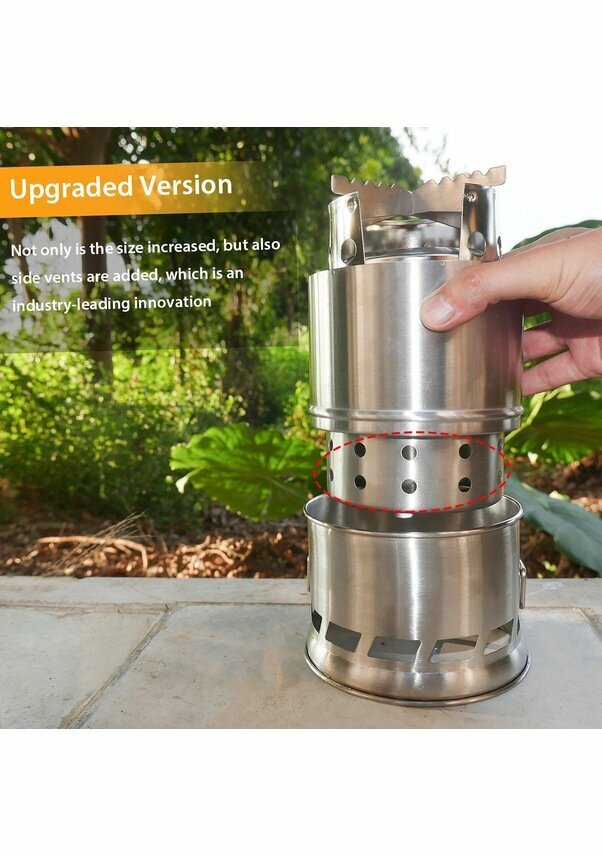 Складная походная печь Tomshoo: двухстенный, вентилируемый, переносной стальной камин серого цвета