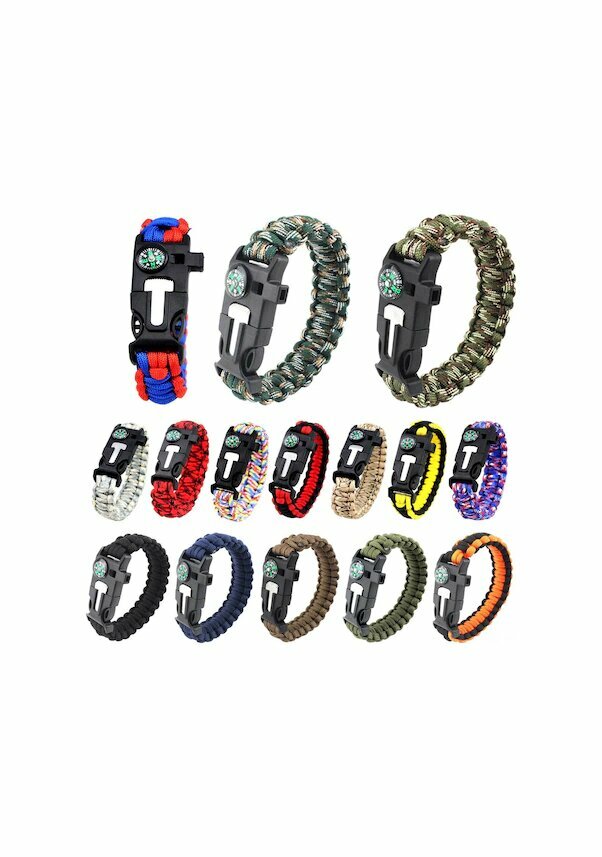 Многофункциональный боевой браслет с компасом, фонариком, мигалкой и 3-метровой веревкой для кемпинга и приключений на природе. Цвет: красный, черный, многоцветный.