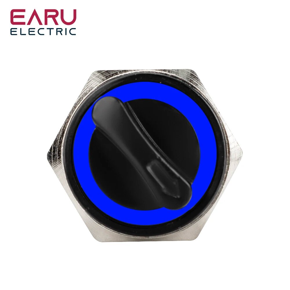 Водонепроницаемый поворотный переключатель EARUELETRIC 2 Position Momentary, 16MM, Bule Led, 3-6V