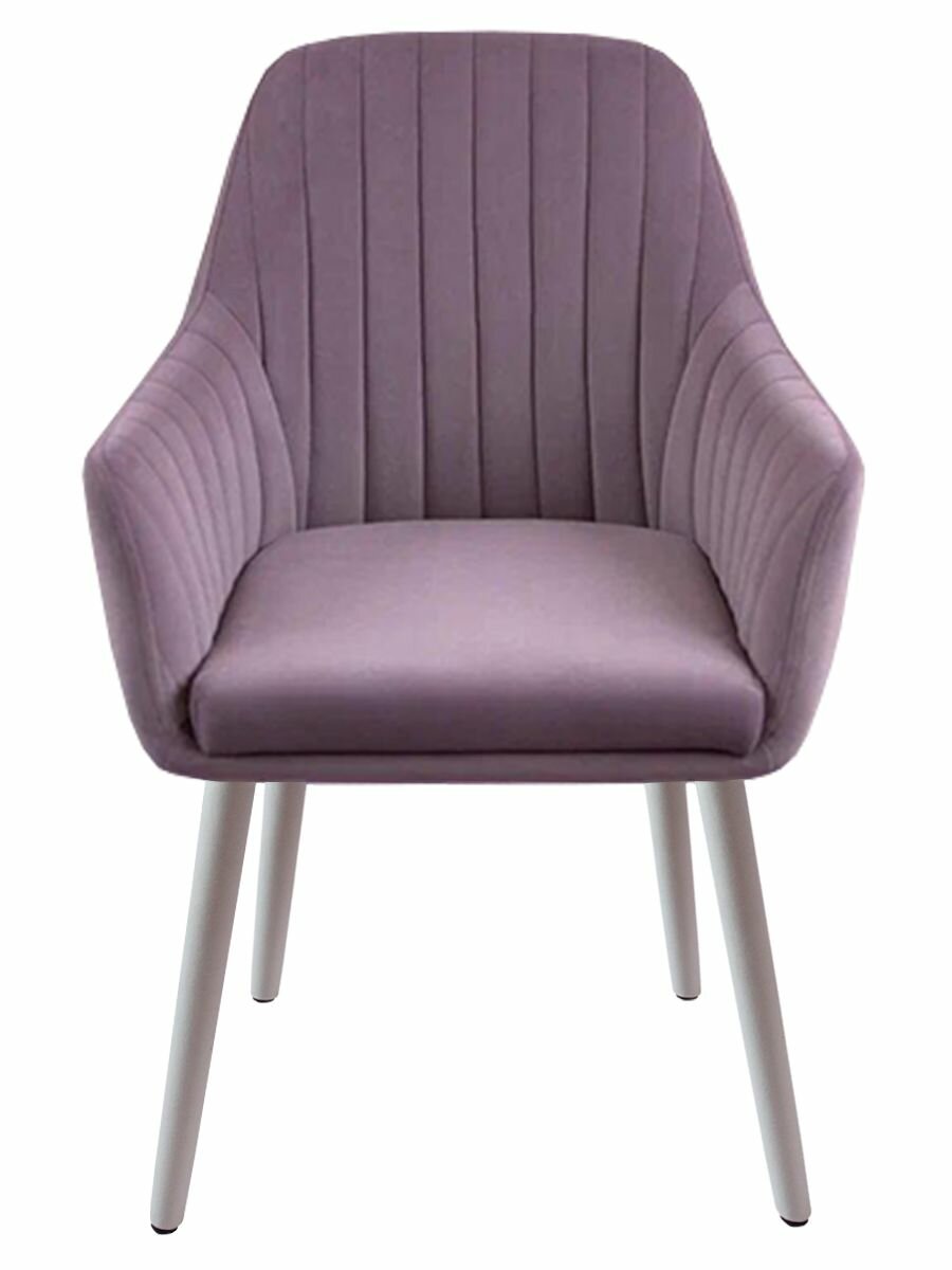 Стул кресло Моби для кухни мягкий велюр, Сиреневый, Белые ножки