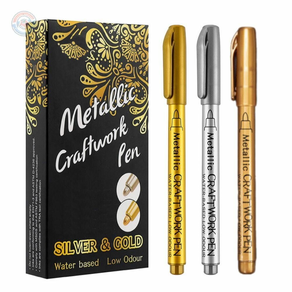 Металлические маркеры золото серебро медь, набор 3 шт для скетчинга леттеринга скрапбукинга декора фотоальбомов