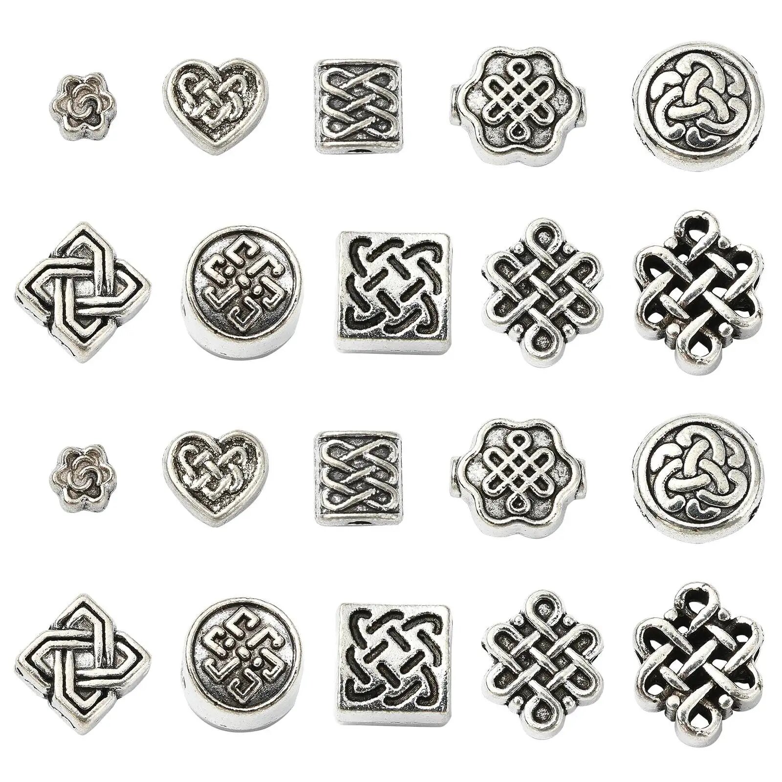 100 шт, 10 стилей, тибетский кельтский узел, бусины, античное серебро, ирландский тринити, узел для самостоятельного изготовления ювелирных изделий, браслеты, принадлежности для рукоделия