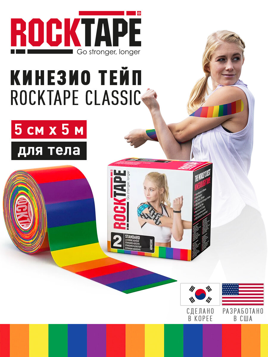 Кинезиотейп Rocktape Classic, размер 5 см х 5 м, цвет радужный