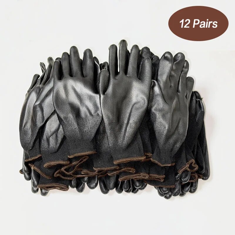 Черные защитные перчатки XL, 12 пар