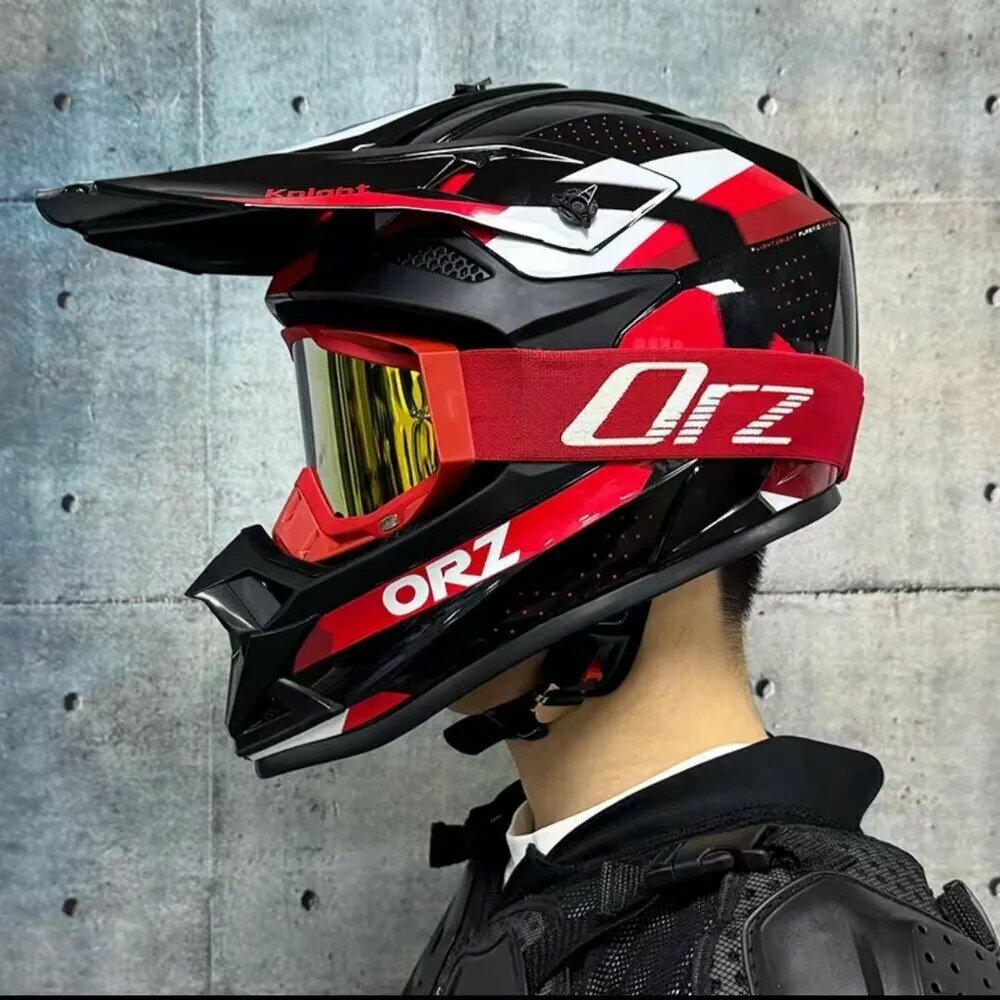 ORZ Мотошлем, цвет: белый, красный, размер: XL