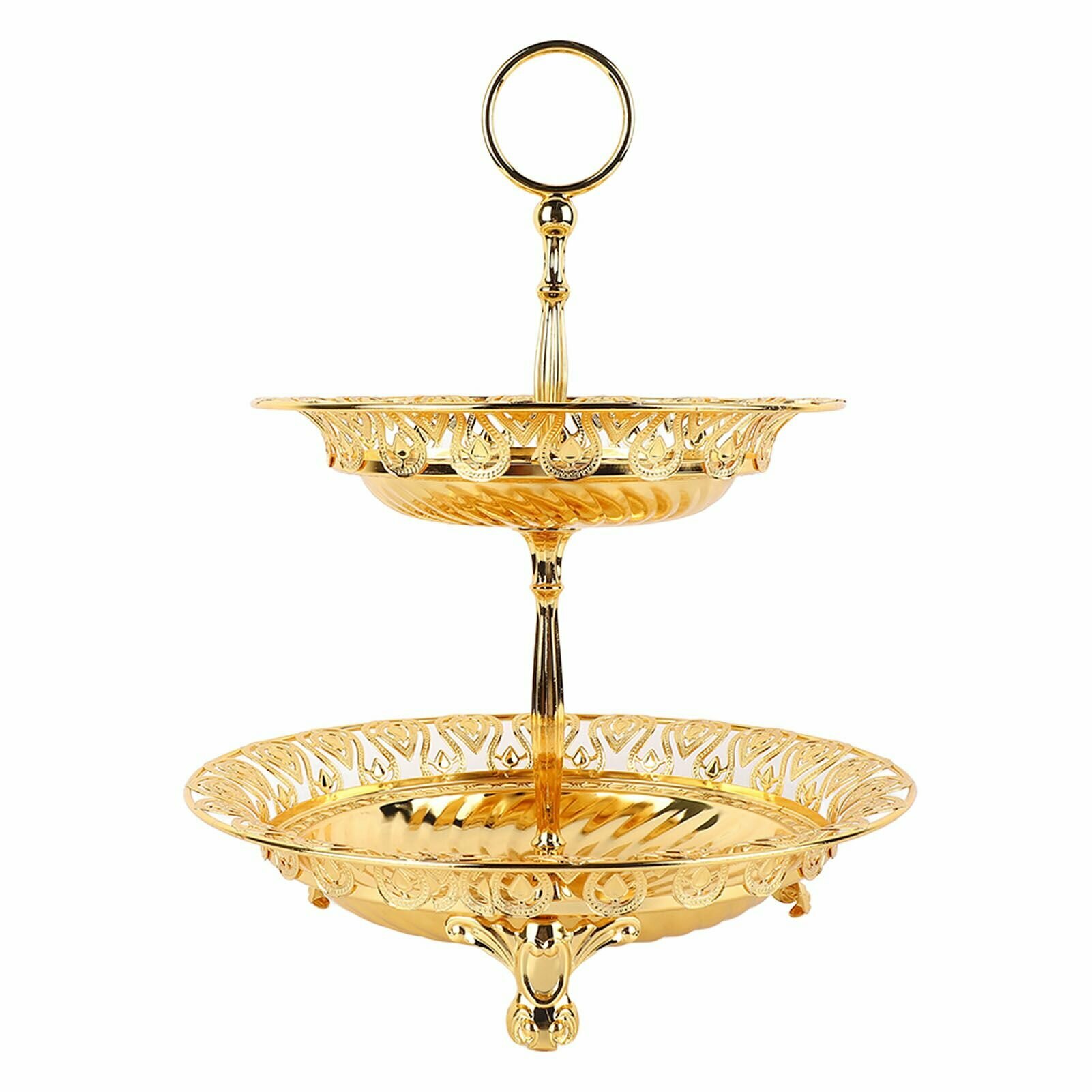 2-х ярусная фруктовая тарелка из металла, золоченая, прекрасная тарелка для конфет и фруктов для домашнего украшения на свадьбу