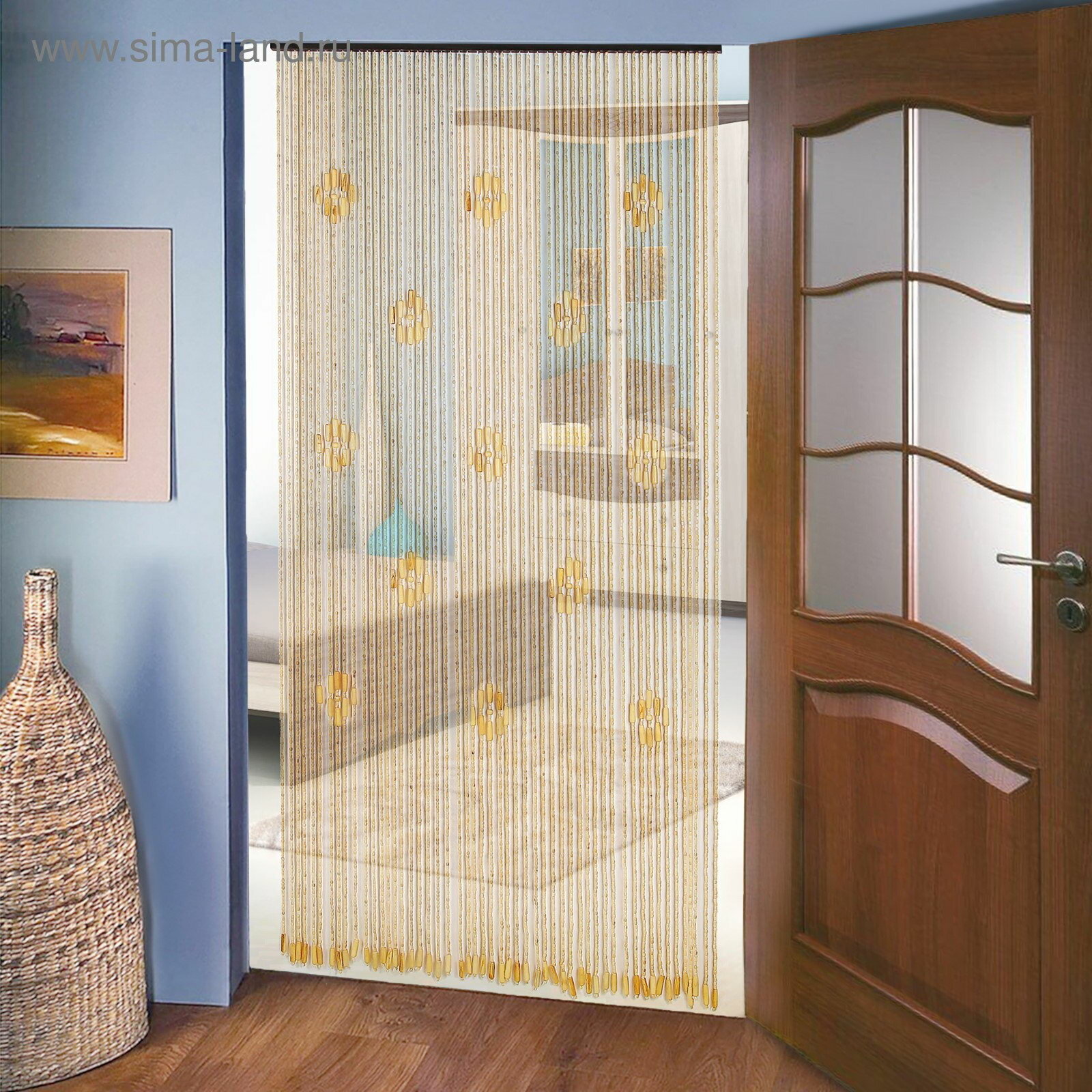 Штора - занавеска декоративная "Шарики", 90x195 см, 52 нити, дерево