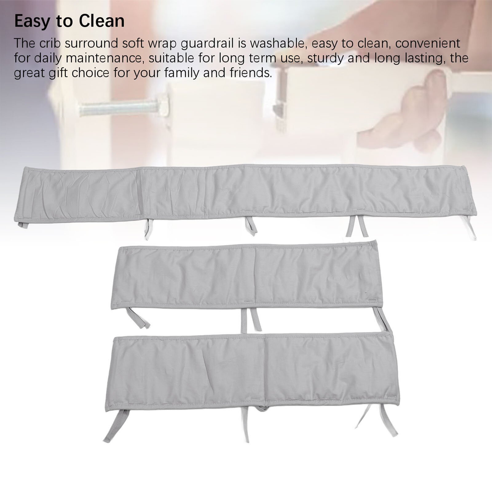 3 шт. хлопковый мягкий бампер для детской кровати, детский защитный поручень от столкновений, чистый цвет, раздельное ограждение для кровати для дома и путешествий, серый