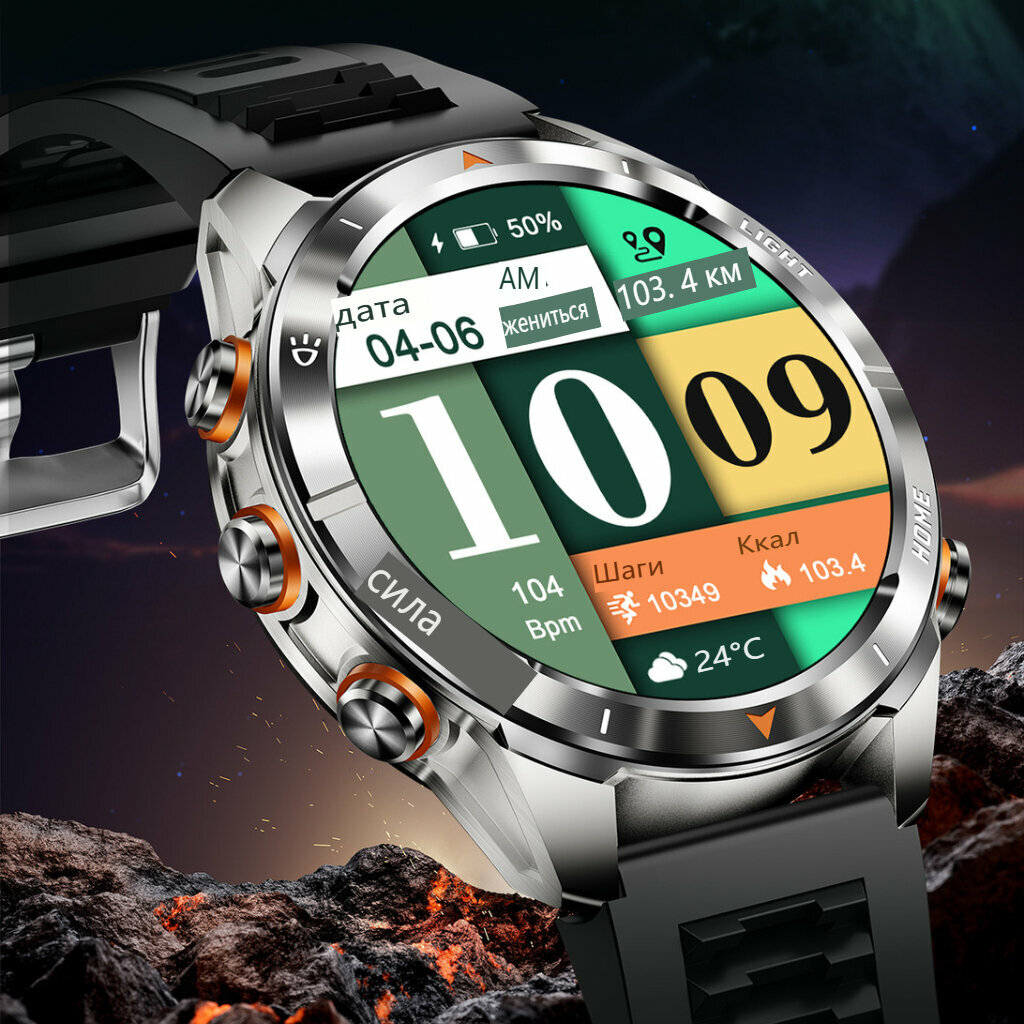 Смарт часы для уличного спорта, водонепроницаемость 3ATM, звонки по Bluetooth, цельнометаллический корпус