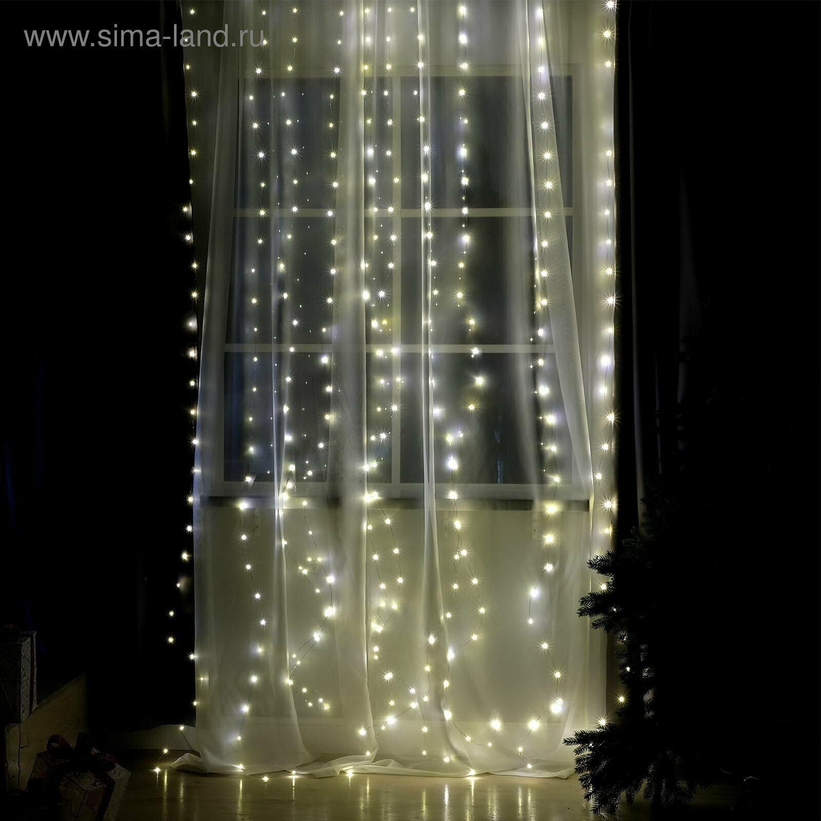 Гирлянда "Занавес" 2.8x3 м, роса на крючках, с пультом, IP20, серебристая нить, 300 LED, свечение тёплое белое, 8 режимов, USB