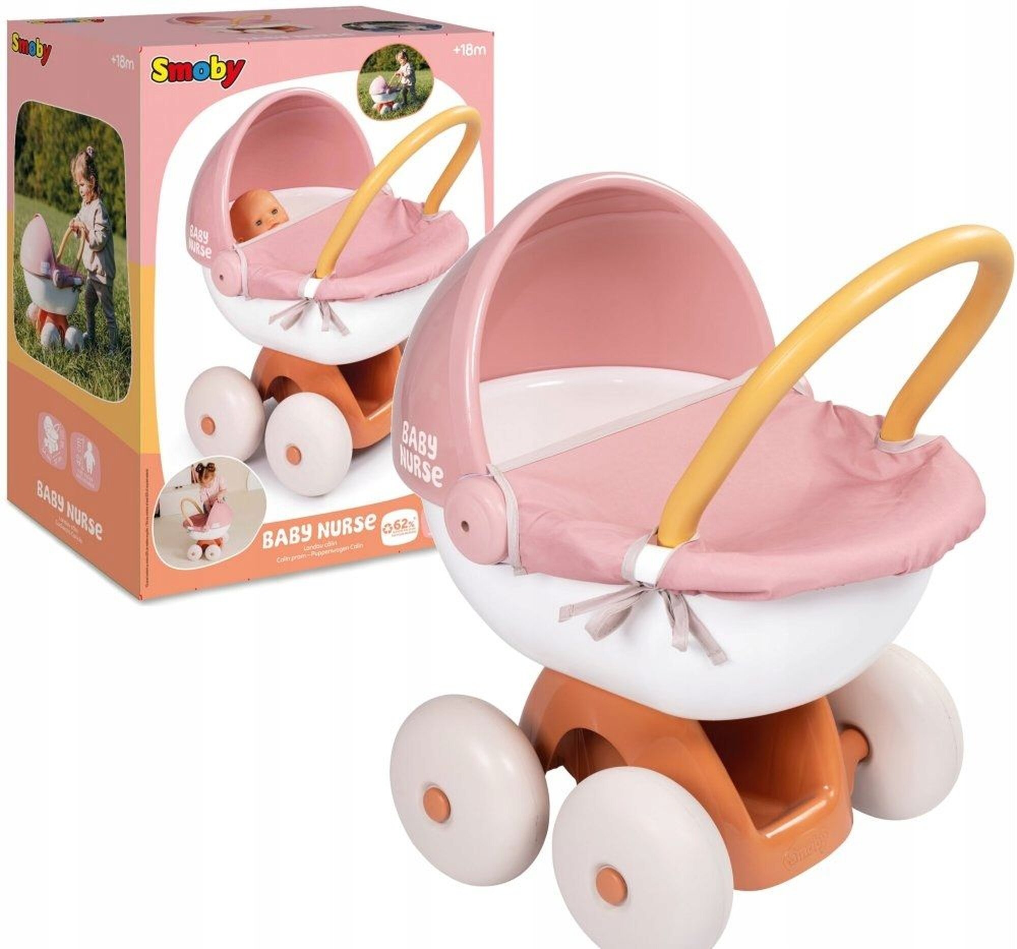 Коляска для кукол Smoby Baby Nurse - Глубокая коляска с пластиковой крышей Для куклы ростом 42 см - Смоби 220395