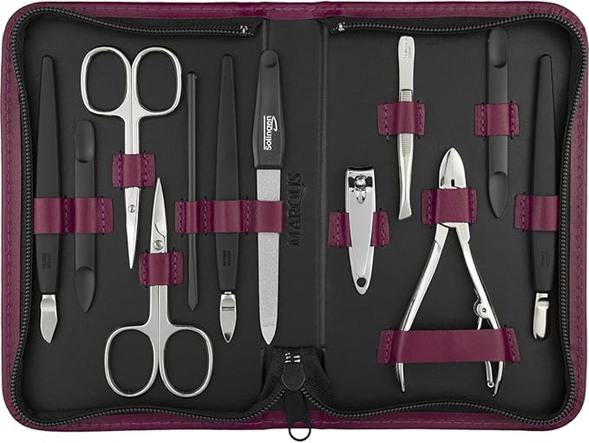 Маникюрный набор Solingen Mega 12 эл. в футляре малиновый 3005