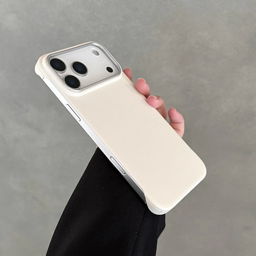 Белый чехол для iPhone 16 Pro Max, текстура кожи
