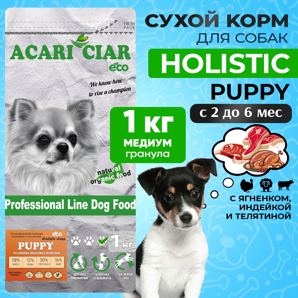 Сухой корм для собак ACARI CIAR PUPPY 1кг MEDIUM гранула