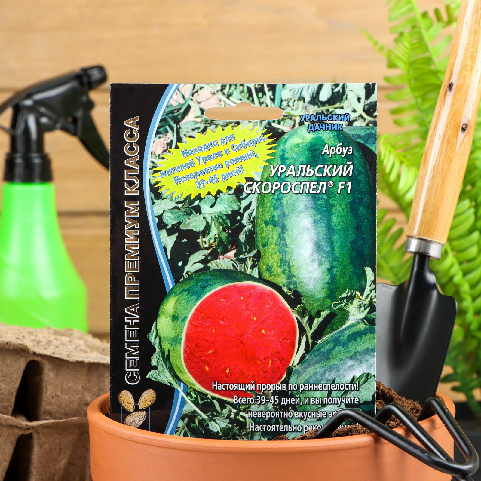 Семена Арбуз "Уральский Скороспел", F1, 3 шт, "Уральский дачник"