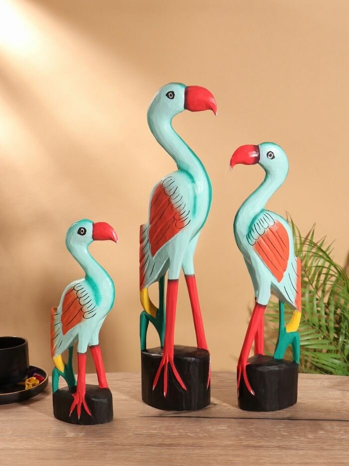 Сувенир интерьерный Фламинго , набор 3 шт, дерево