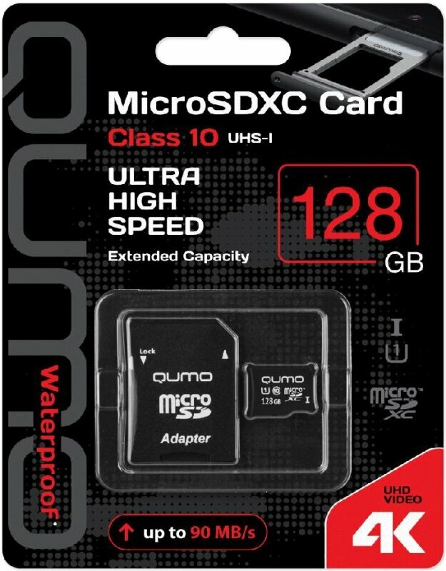 Карта памяти QUMO MicroSDXC 128 Gb UHS-I + ADP (QM128GMICSDXC10U1)