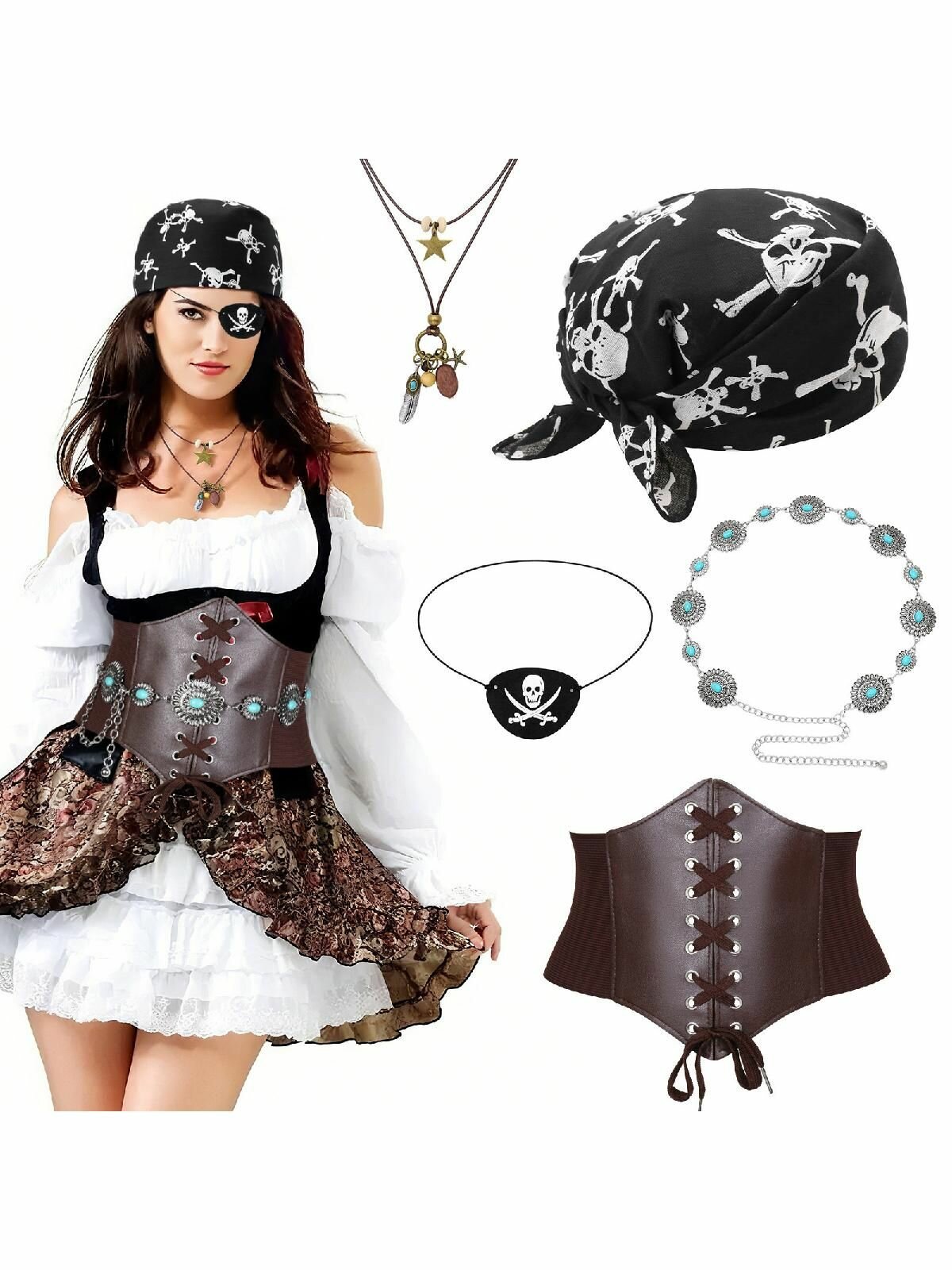 Аксессуары для костюма пирата, средневековый корсет, повязка на глаз, - CST092