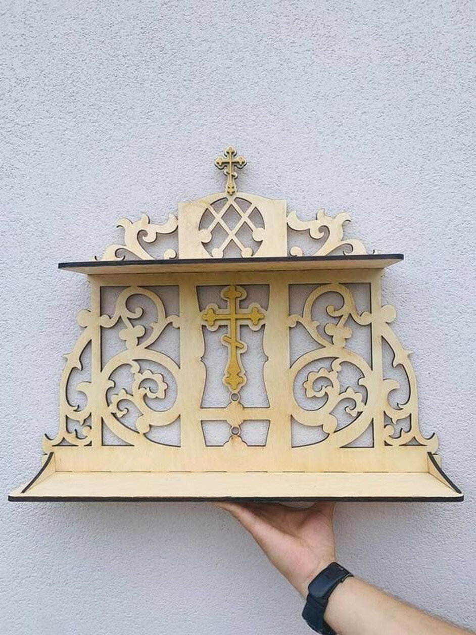 Полка для икон Ais Laser, иконостас 50*40 см прямая под иконы, из фанеры, бежевый