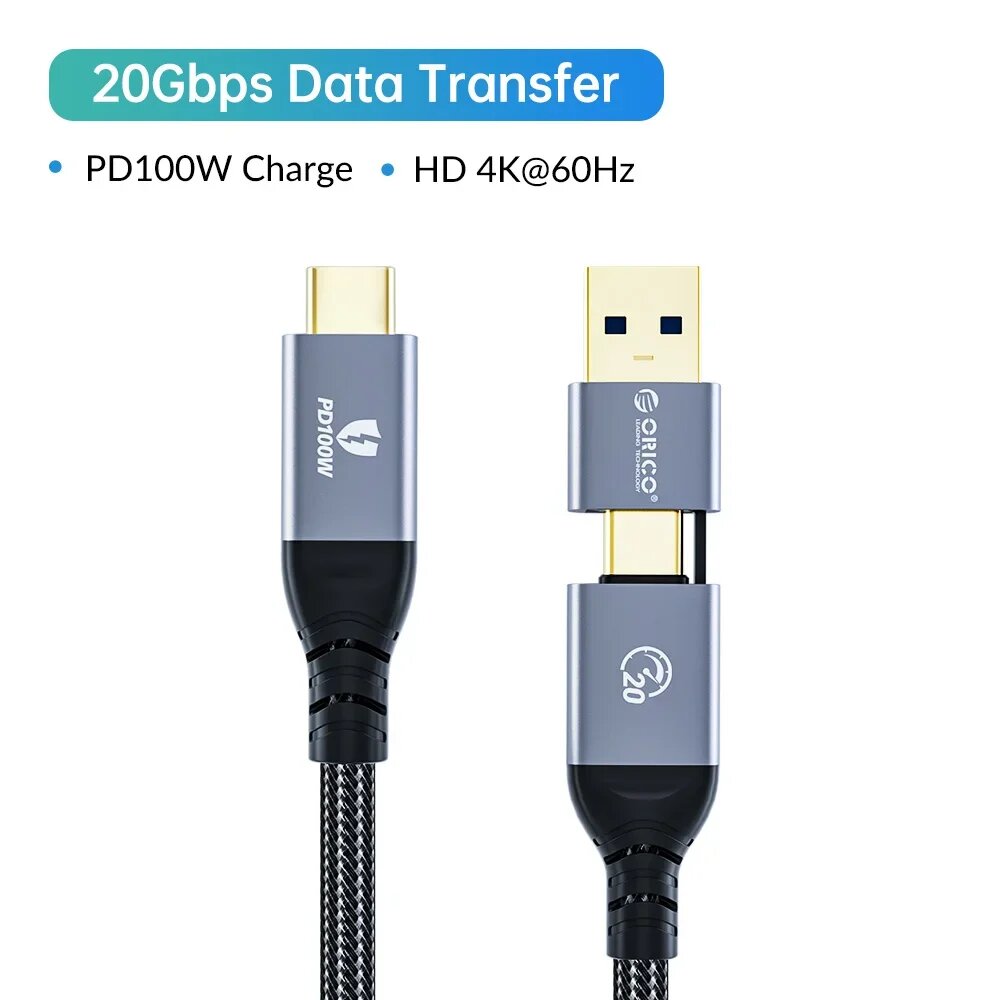 Кабель ORICO Thunderbolt 4 UCB C, 20 Гбит/с, 40 Гбит/с, Thunder 3 Type-C, USB3.2 Gen2, быстрая зарядка PD100W для мобильных планшетов, ноутбуков Samsung 20Gbps, 2 м