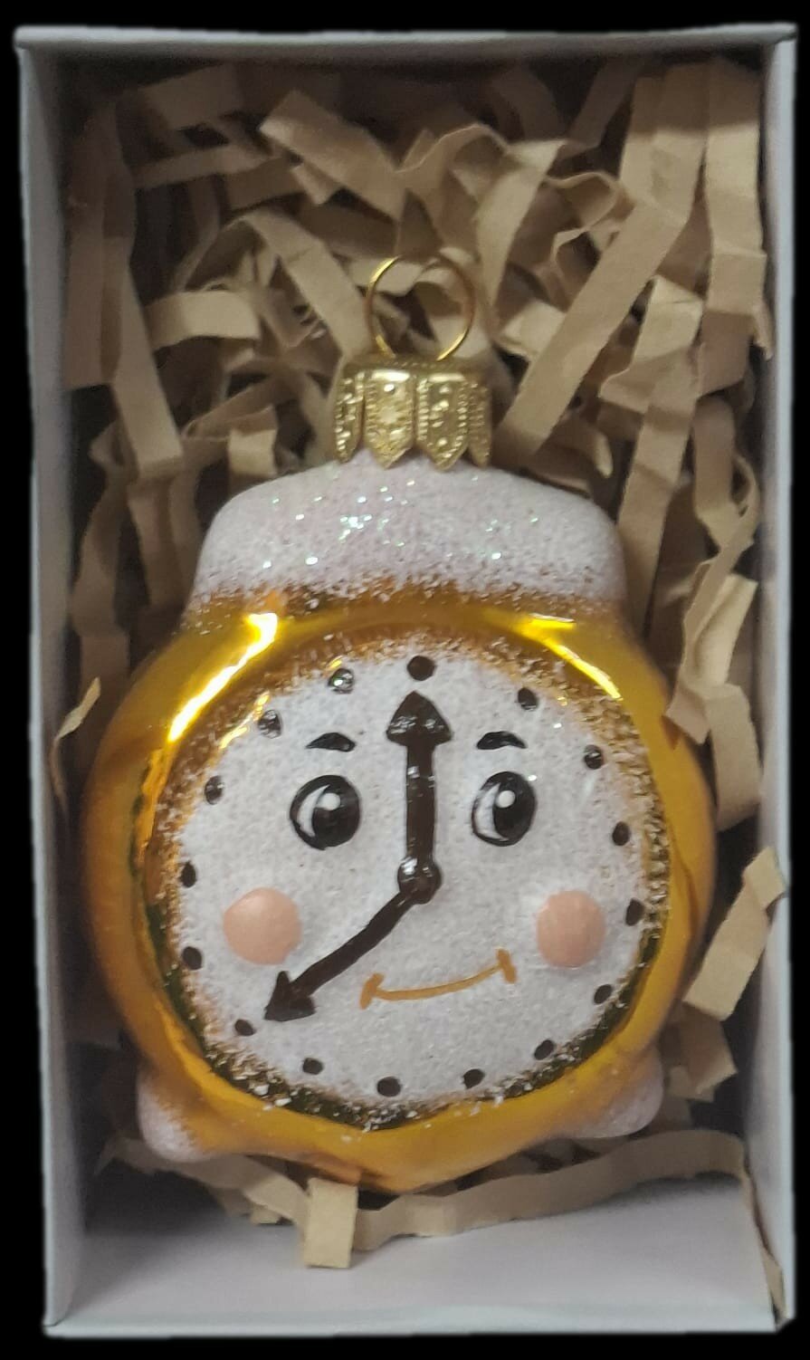 Игрушка на елку "Будильник", ручная роспись, стекло