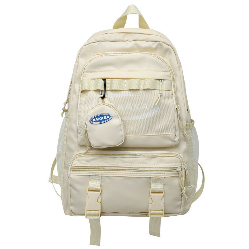 Backpack nylon minimalist with zipper closure for commuters and teen students, white