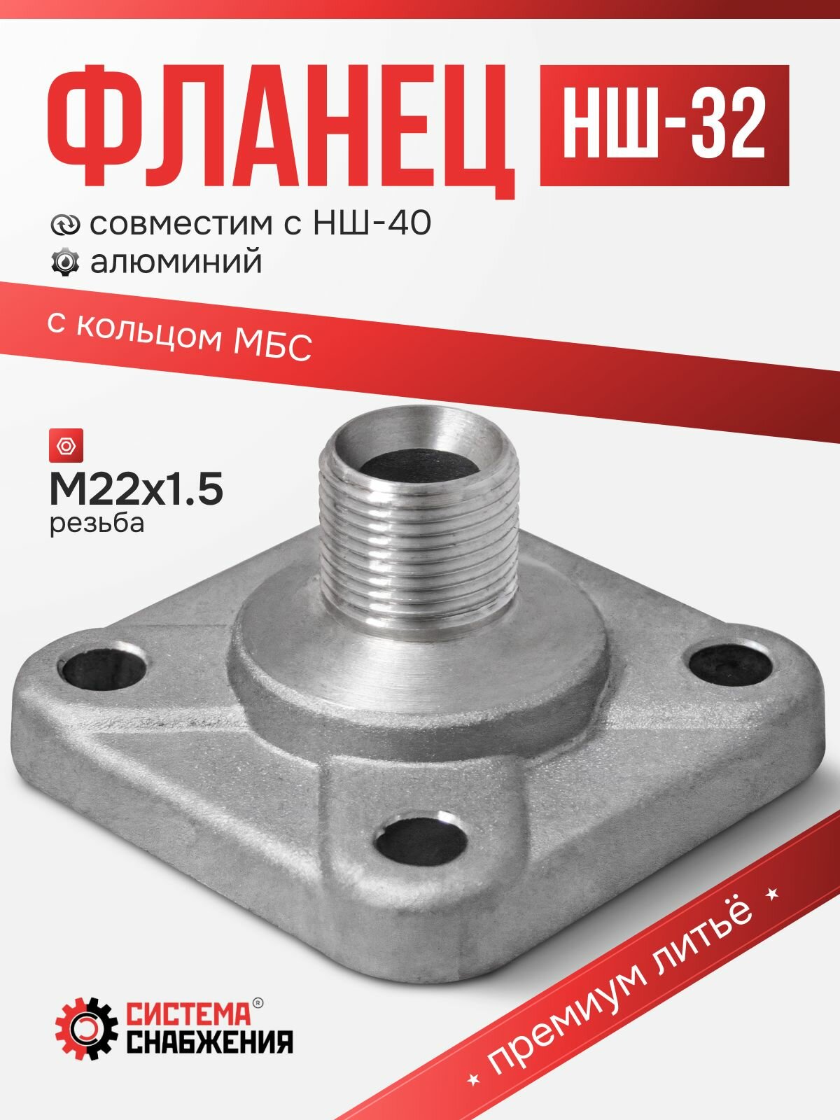 Фланец НШ 32 прямой НР М22х1,5 S27 премиум с кольцом