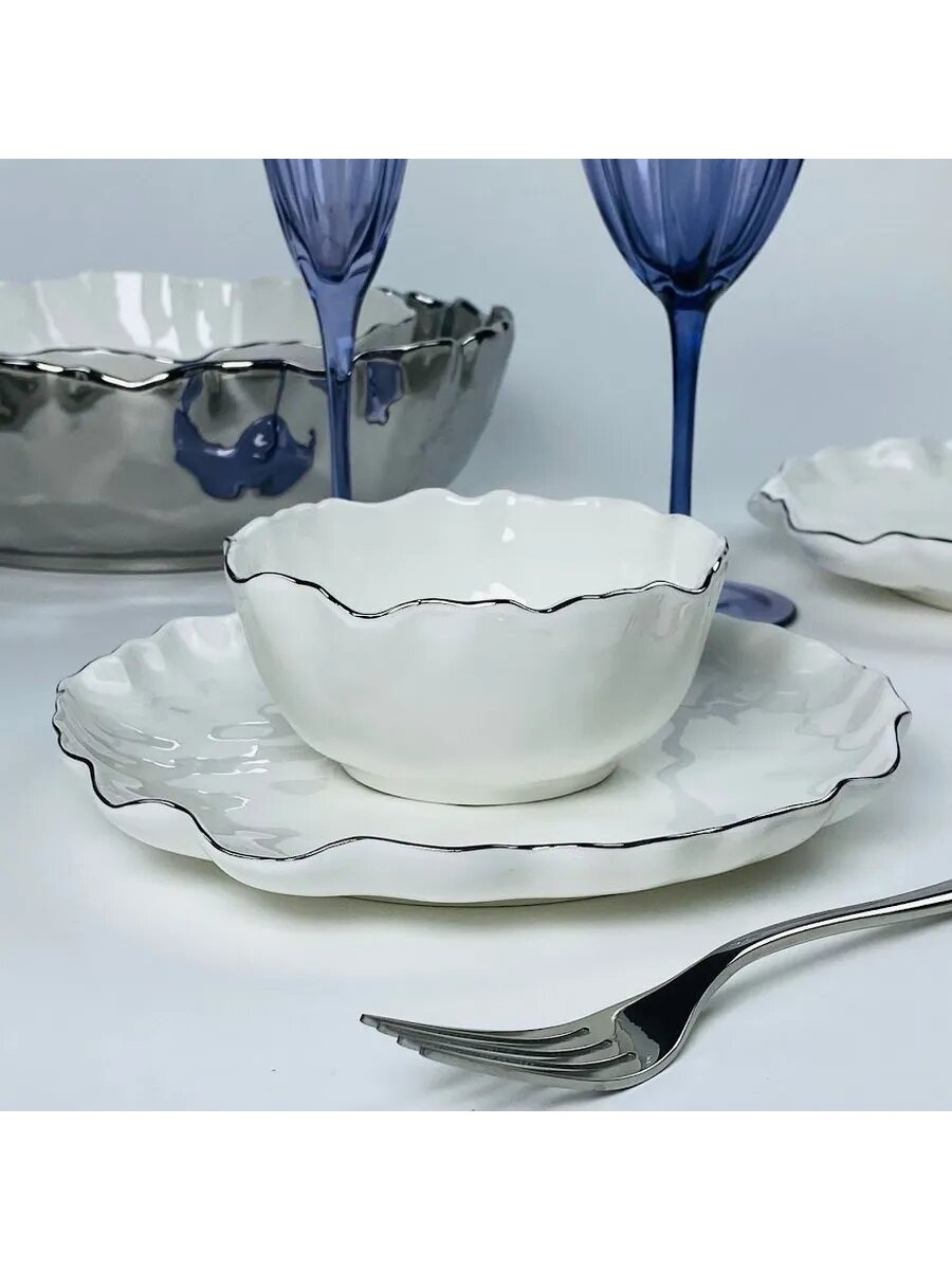 Набор из 6 салатников Lenardi Ванесса Серебро 12,5х5,5см фарфор