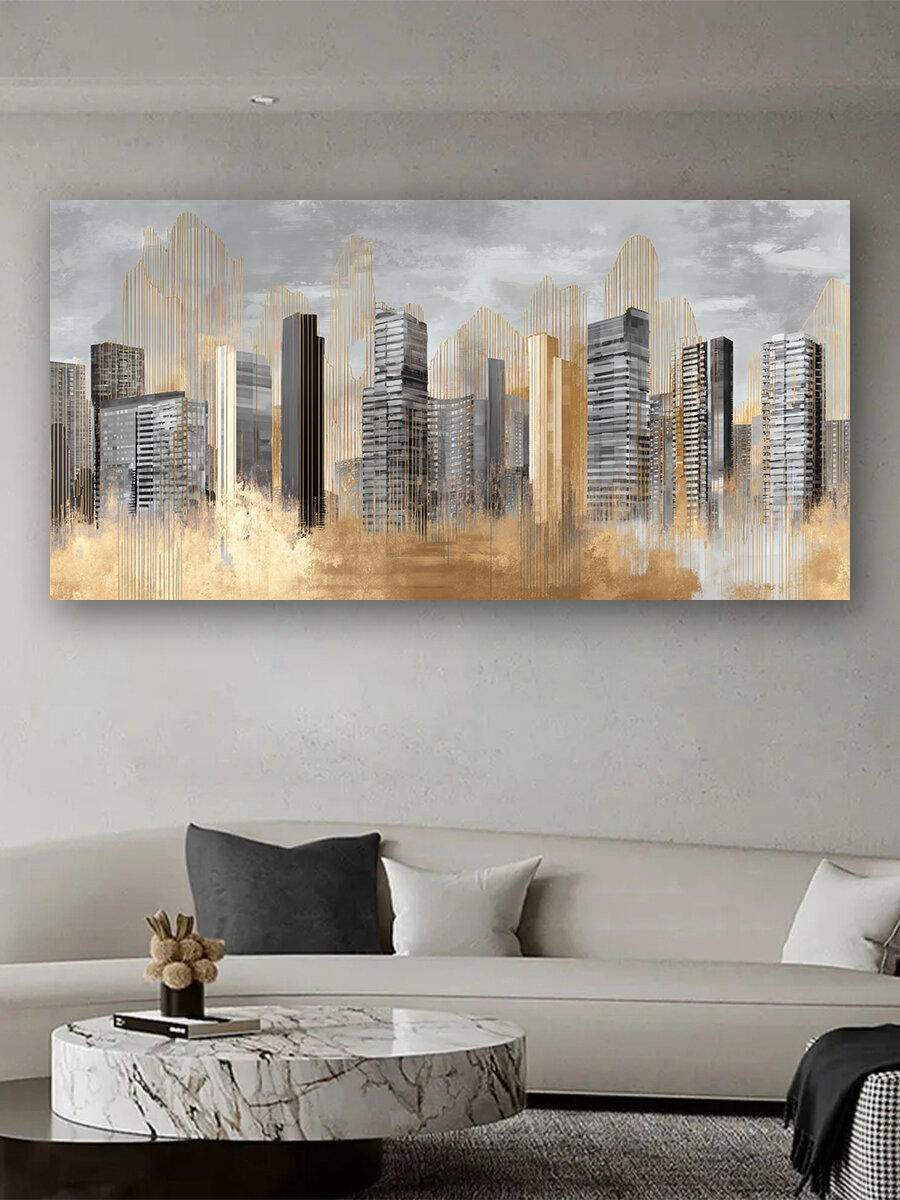 Интерьерная картина на стену горизонтальная - "Город / Пейзаж / Небоскребы" , 40х80 см.