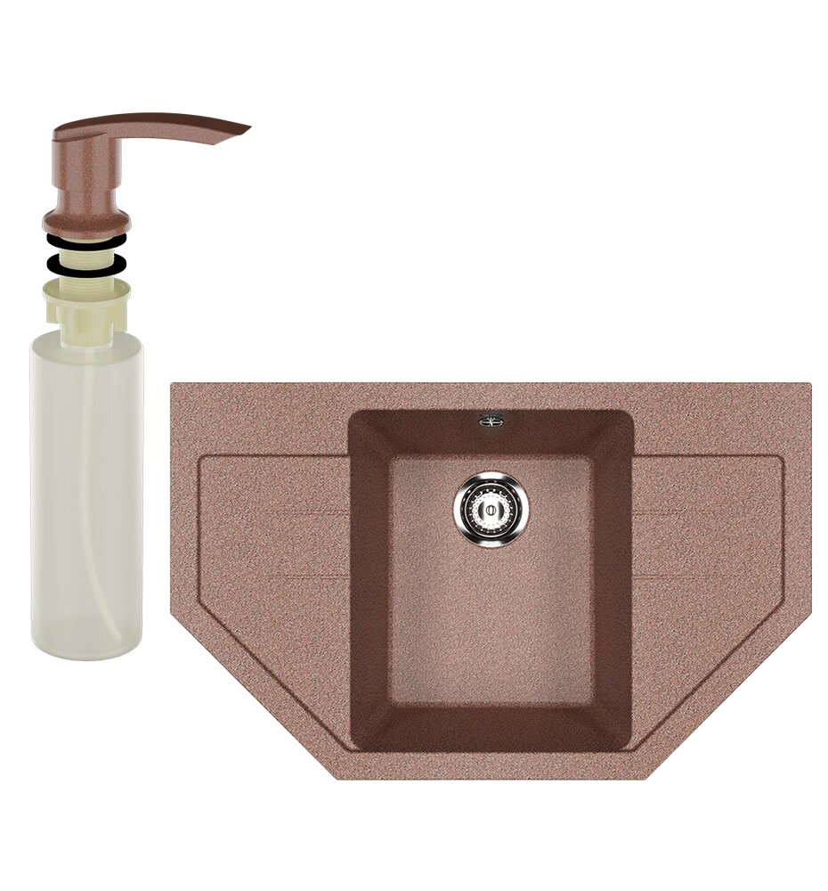 Мойка кухонная Ulgran U-609 307 угловая, 79x49, мойка для кухни, с крылом, трапеция, коричневая, матовая