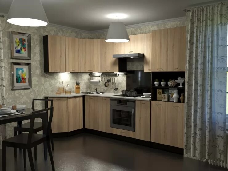 Кухонный гарнитур Герда Симона гранд прайм 2600*1400 мм, каркас ЛДСП, фасад ЛДСП, Венге/Дуб сонома