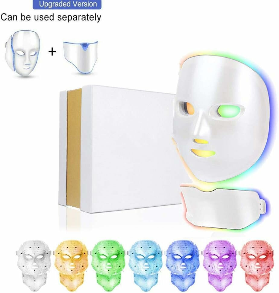 Светодиодная маска для лица 7 цветов для омоложения кожи лица и шеи, антивозрастная светотерапия, косметическая светодиодная маска для лица с фотонной терапией